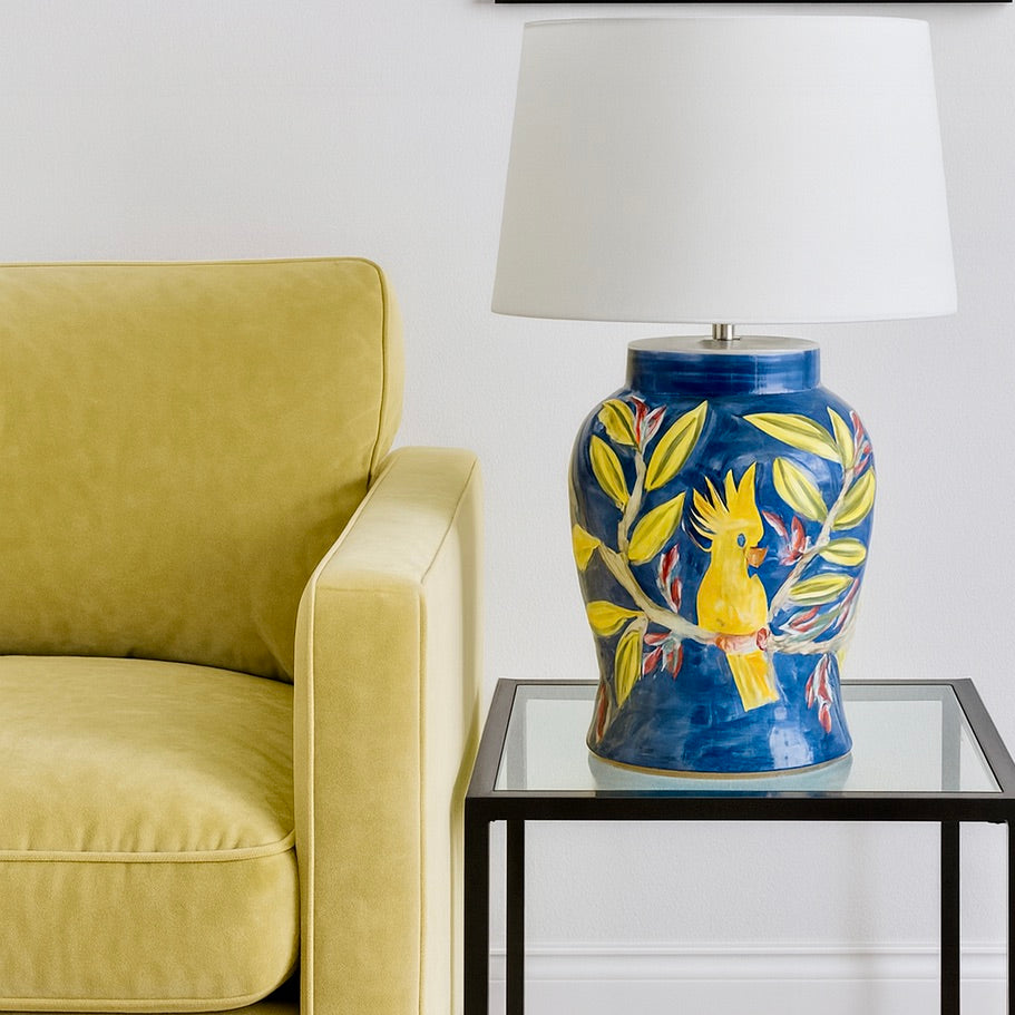 LAMPARA ASIA 3 PAJARO AMARILLO FONDO AZUL – PazVial