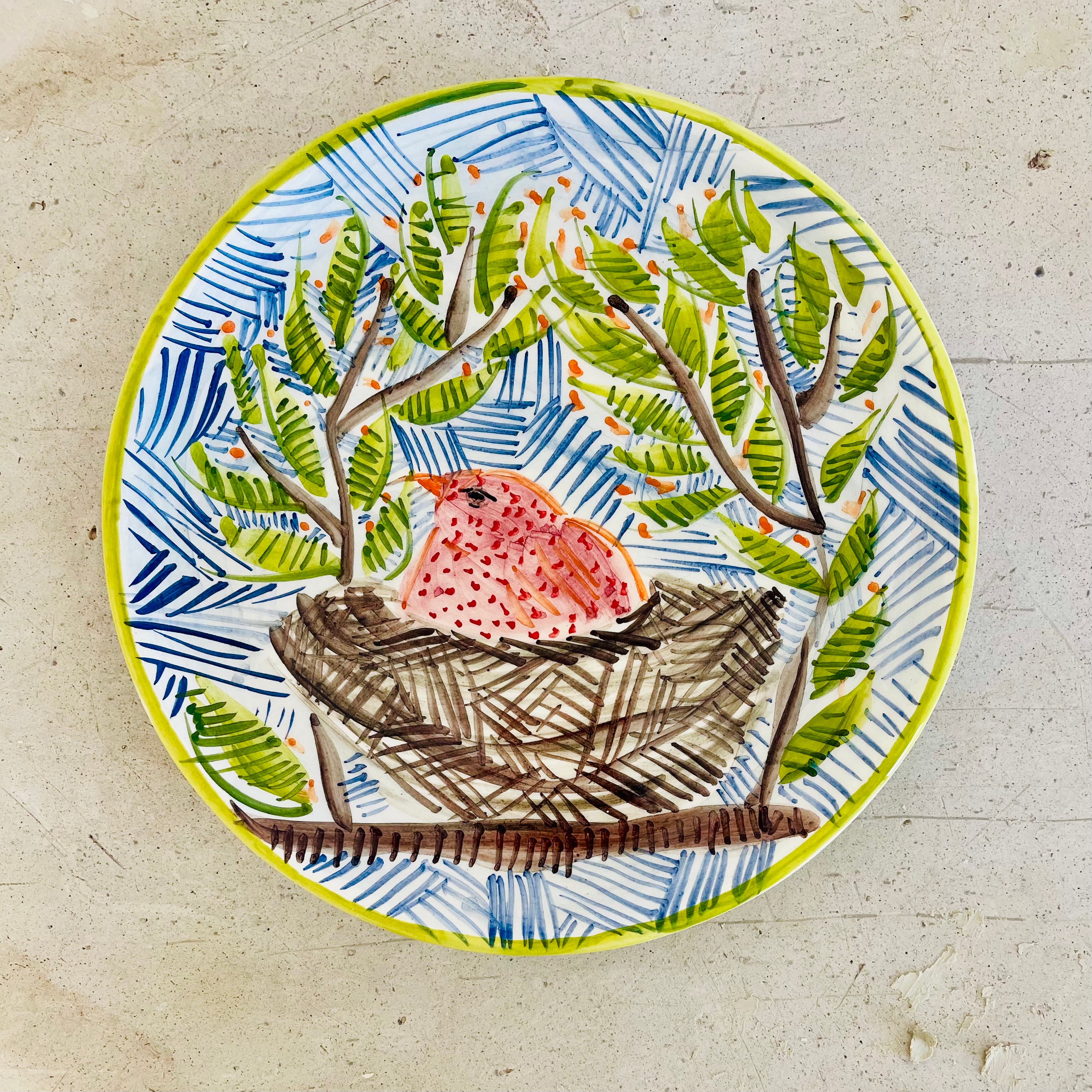PLATO NIDO AZUL PINTADO A MANO – PazVial